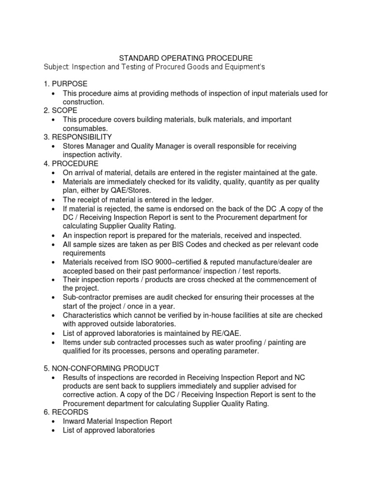 SOP Material Inspection.docx | Quality Assurance | Specification ...