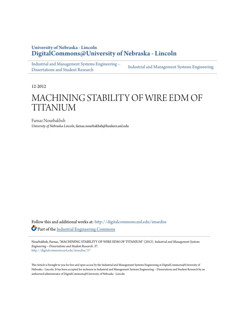 Machining Stability of Wire EDM of Titanium | PDF | Machining | Titanium