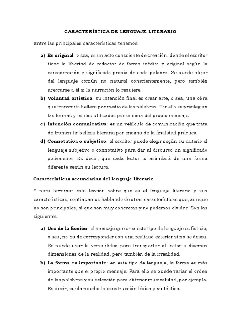 Característica de Lenguaje Literario | PDF | Crítica literaria | Autor