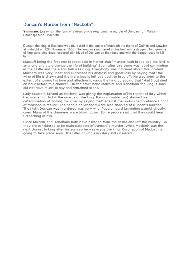 Duncan's Murder in Macbeth | PDF | Macbeth