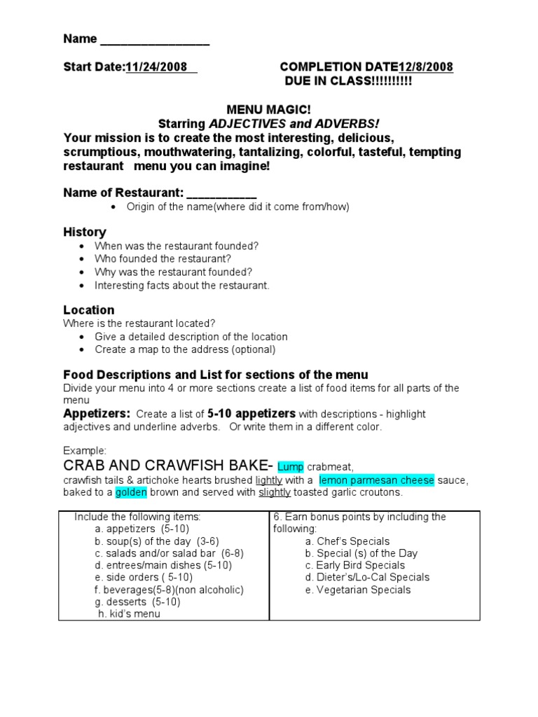 Creative Restaurant Menu Project | PDF | Menu | Hors D'oeuvre