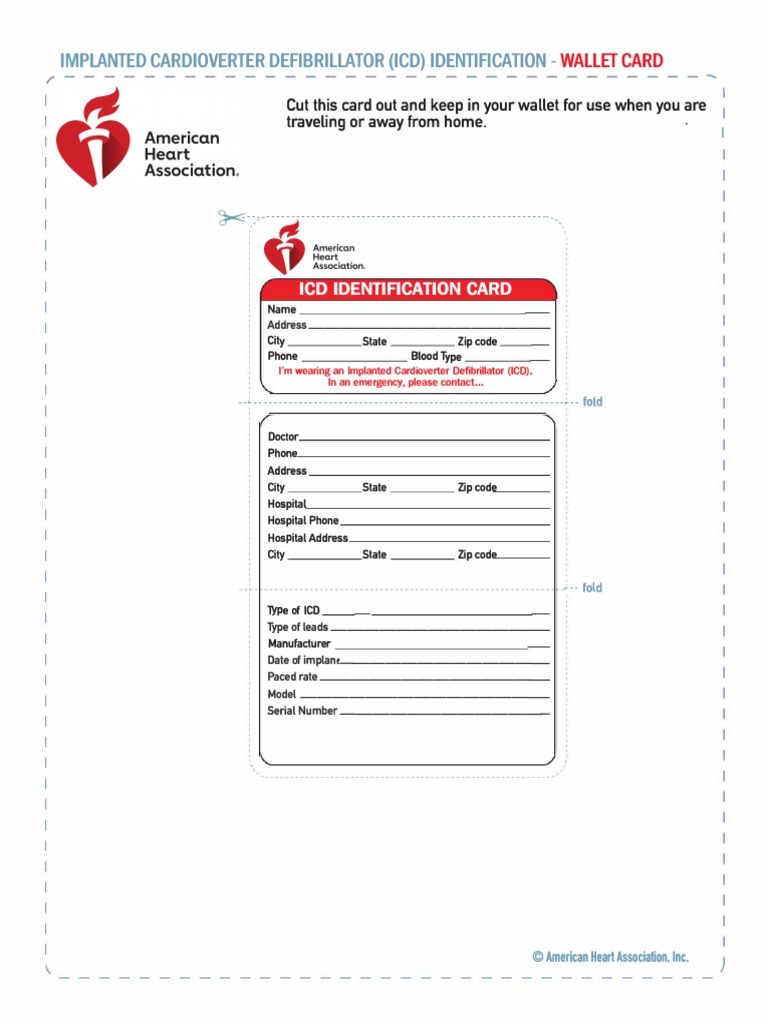 Implanted Cardioverter Defibrillator (Icd) Identification - : Wallet ...