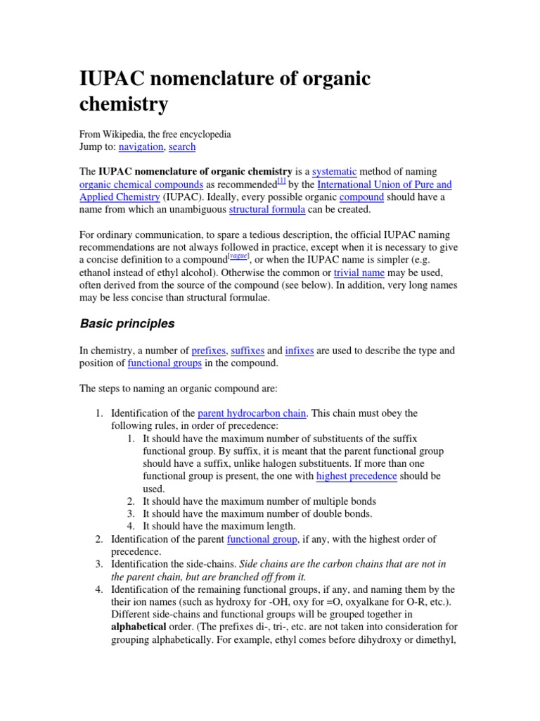 IUPAC Nomenclature of Organic Chemistry: Basic Principles | PDF