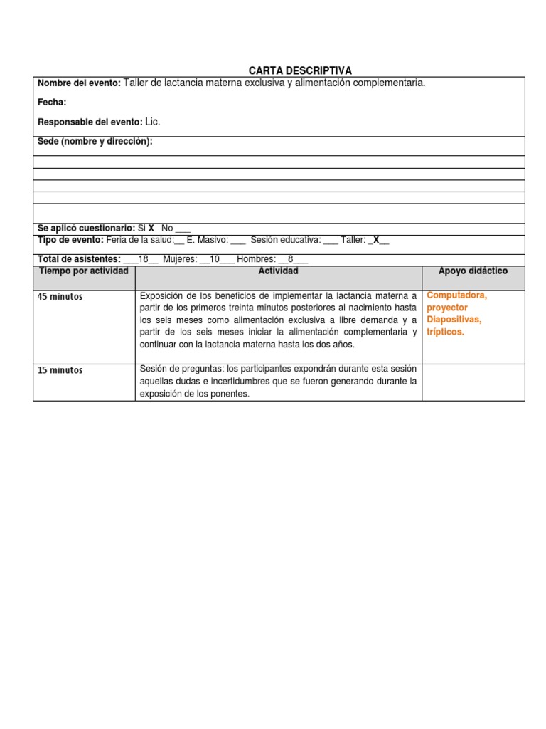 Carta Descriptiva | PDF