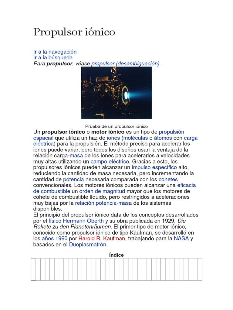 Propulsor Iónico | PDF | Propulsión de naves espaciales | Aeroespacial