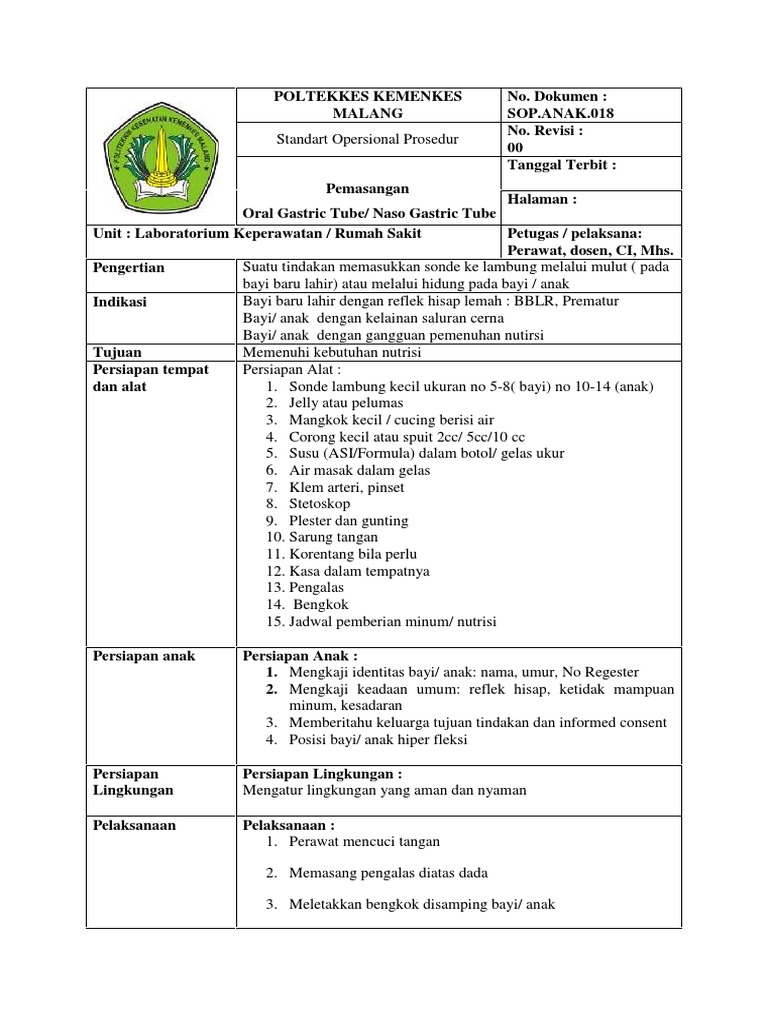 Sop NGT Ogt Pada Bayi Dan Anak | PDF