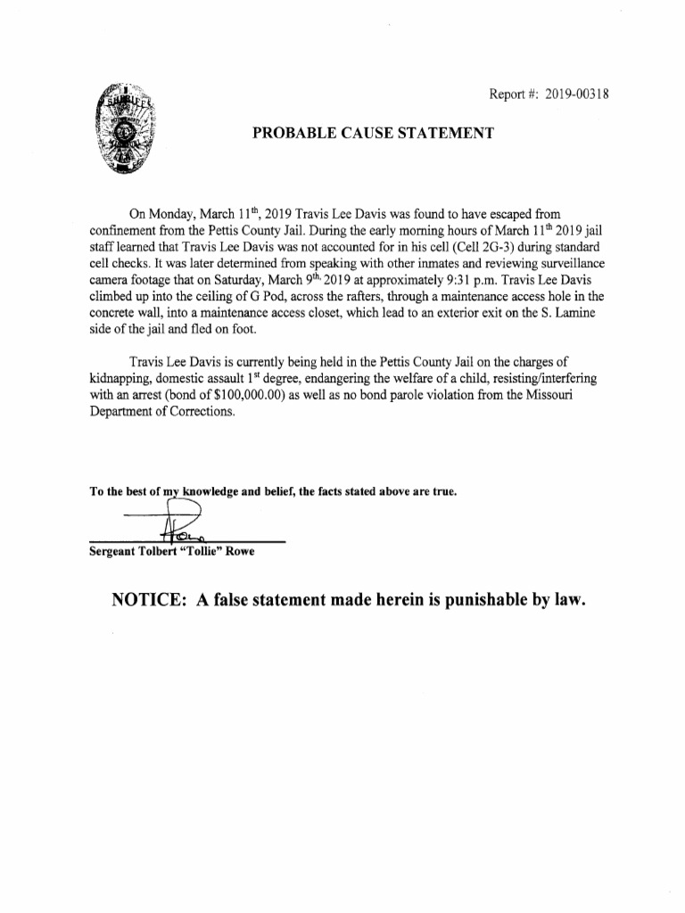 Travis Davis Probable Cause | PDF