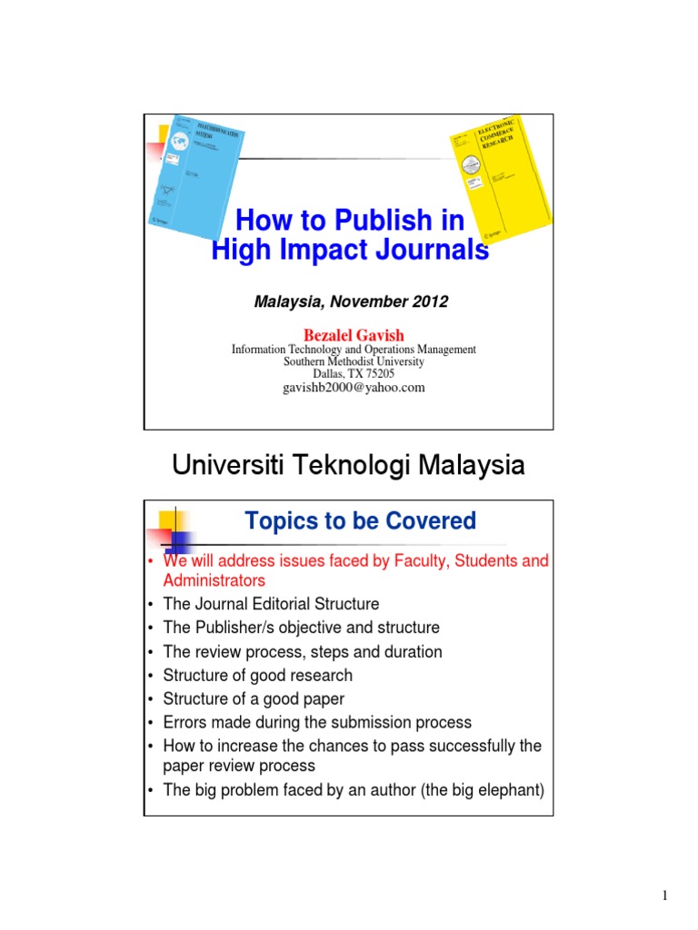 How To Publish in High Impact Journals | PDF | Academic Journal ...