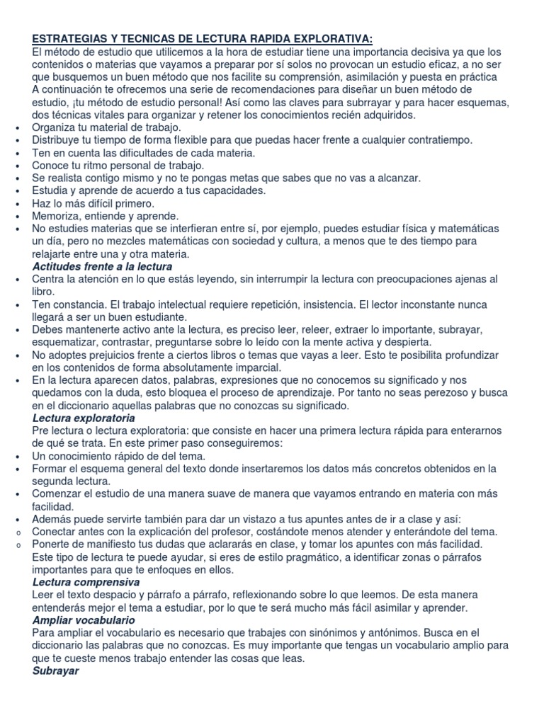 Estrategias de Lectura Rápida Exploratoria | PDF | Soporte | Coma
