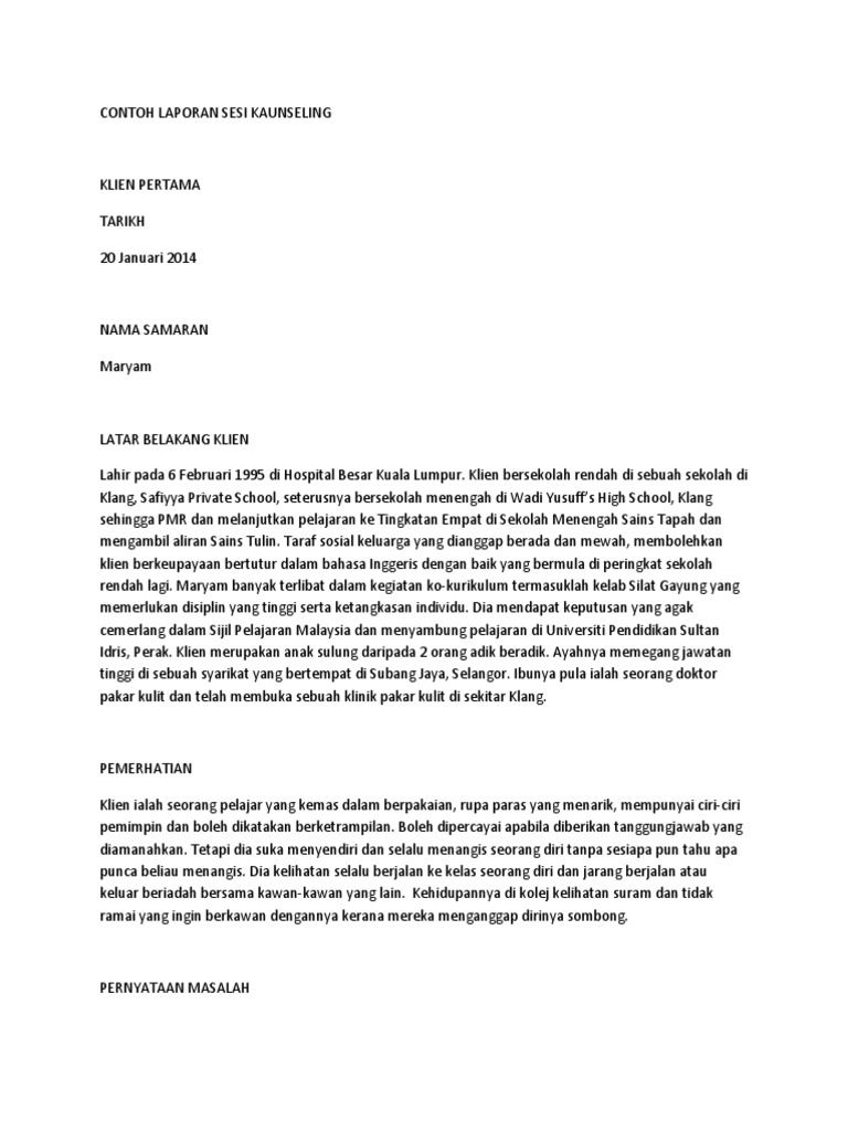 Contoh Laporan Sesi Kaunseling | PDF
