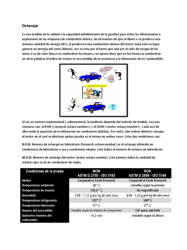 Octanaje e Indice de Cetano | PDF | Gasolina | Combustión