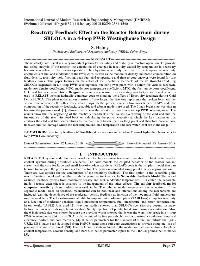 Reactivity Feedback Effect On The Reactor Behaviour During Sbloca In A