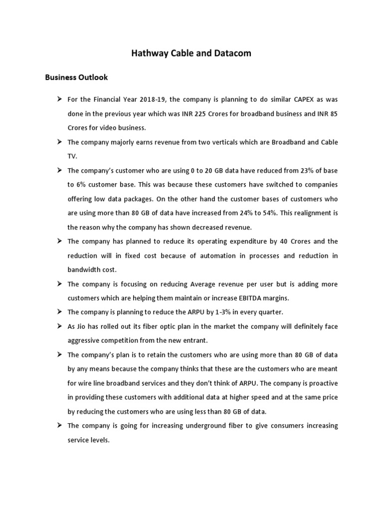 Hathway Cable and Datacom | PDF | Internet Access | Equity (Finance)