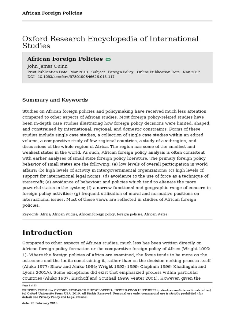 Overview of African Foreign Policies | PDF | Multinational Corporation ...