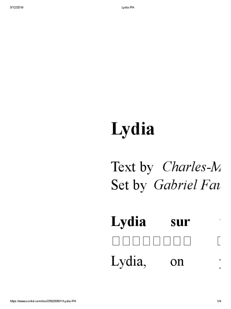 Lydia: Text by Charles-M Set by Gabriel Fau | PDF
