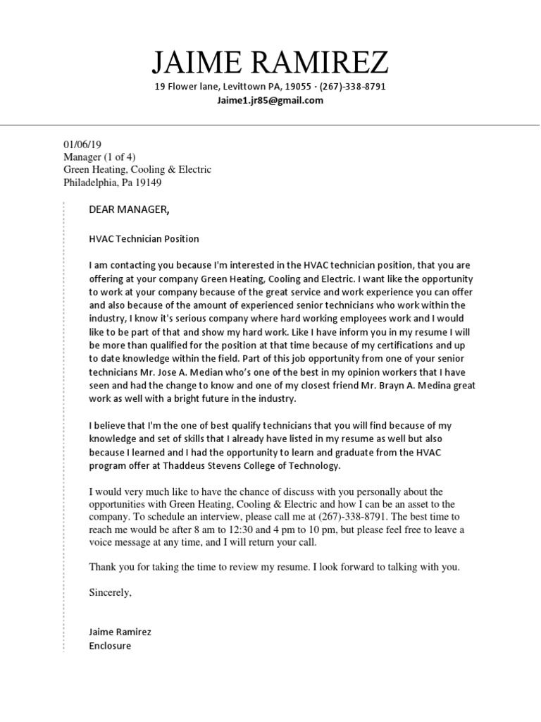 HVAC Technician Application Letter | PDF