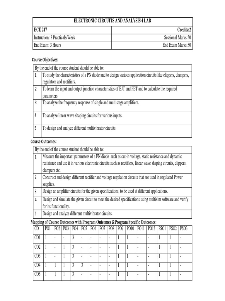 Electronics Lab Course Guide Pdf Experiment Observation