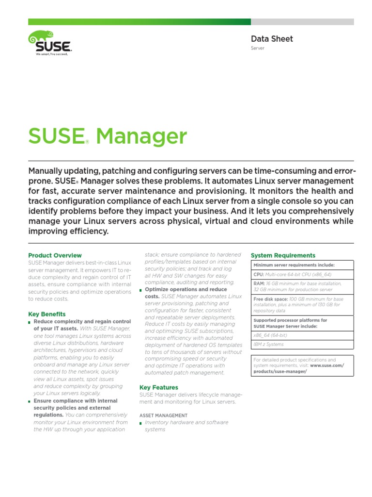Suse Manager: System Requirements Product Overview | PDF | Linux ...