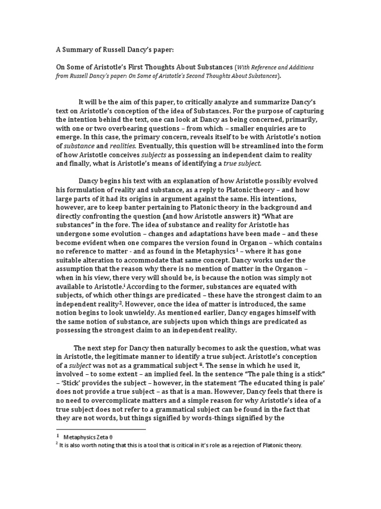 A Summary of Russell Dancy's Paper | PDF | Substance Theory | Subject ...