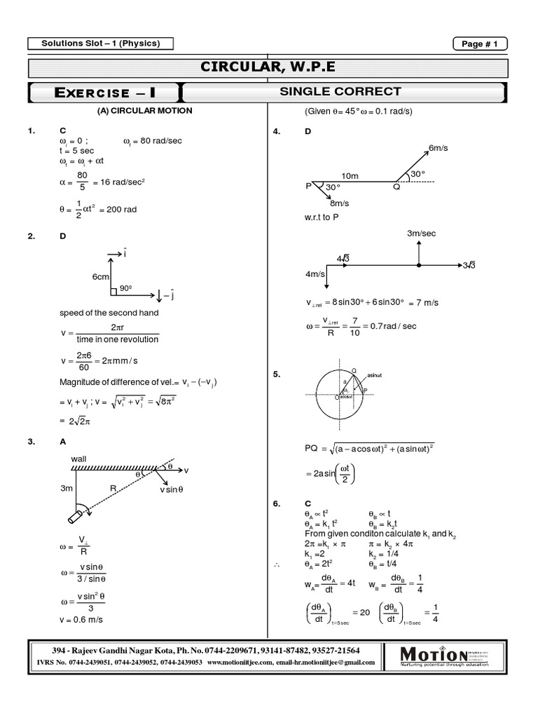 Physics Circular Motion Solutions | PDF | Physical Quantities | Applied And Interdisciplinary ...