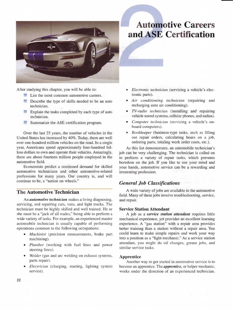 Automotive Careers and ASE Certification | PDF | Apprenticeship ...