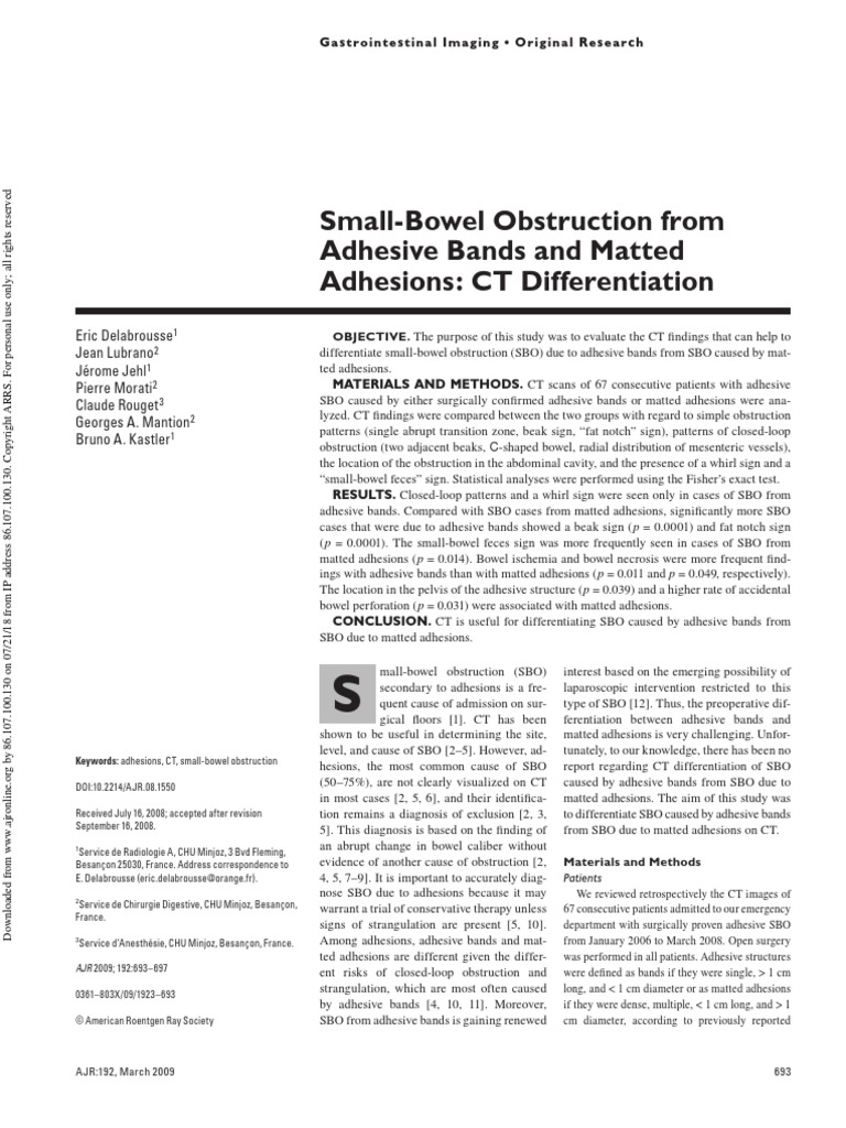 Small-Bowel Obstruction From Adhesive Bands and Matted Adhesions: CT ...