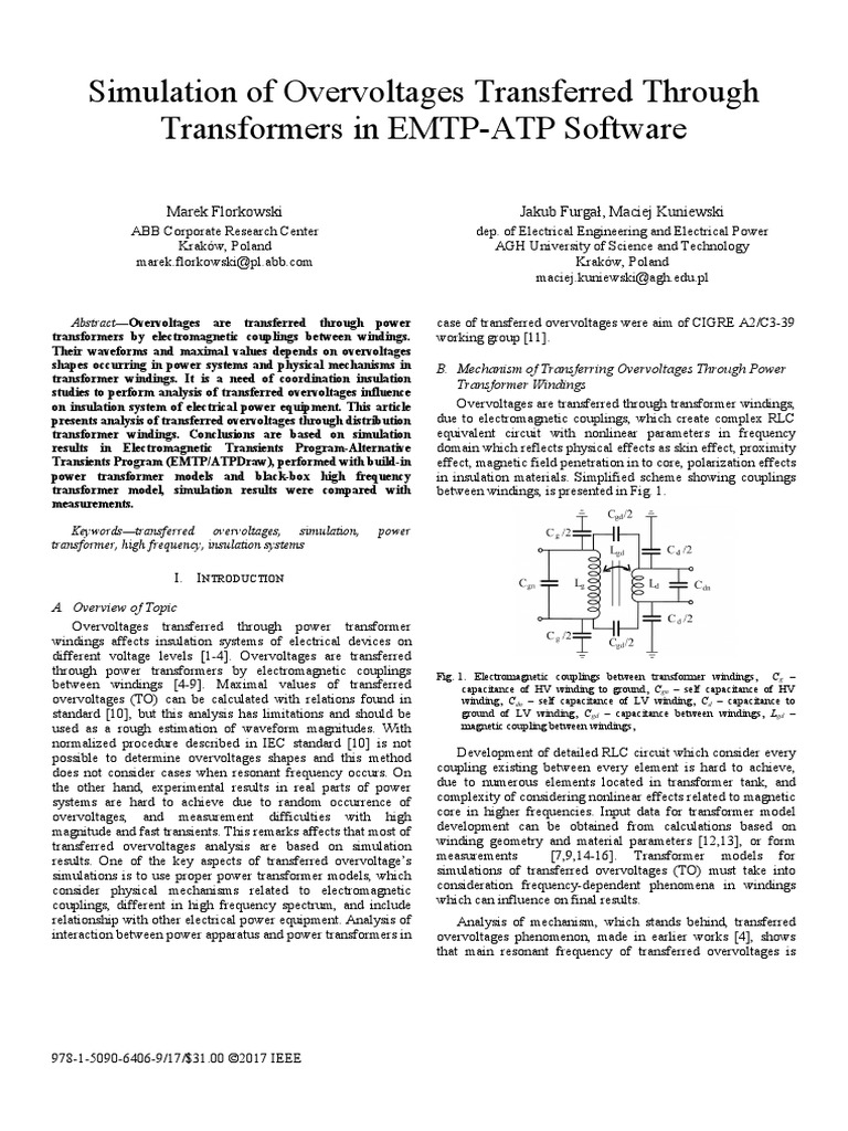 Simulation of Overvoltages Transferred Through Transformers in EMTP-ATP Software | PDF ...