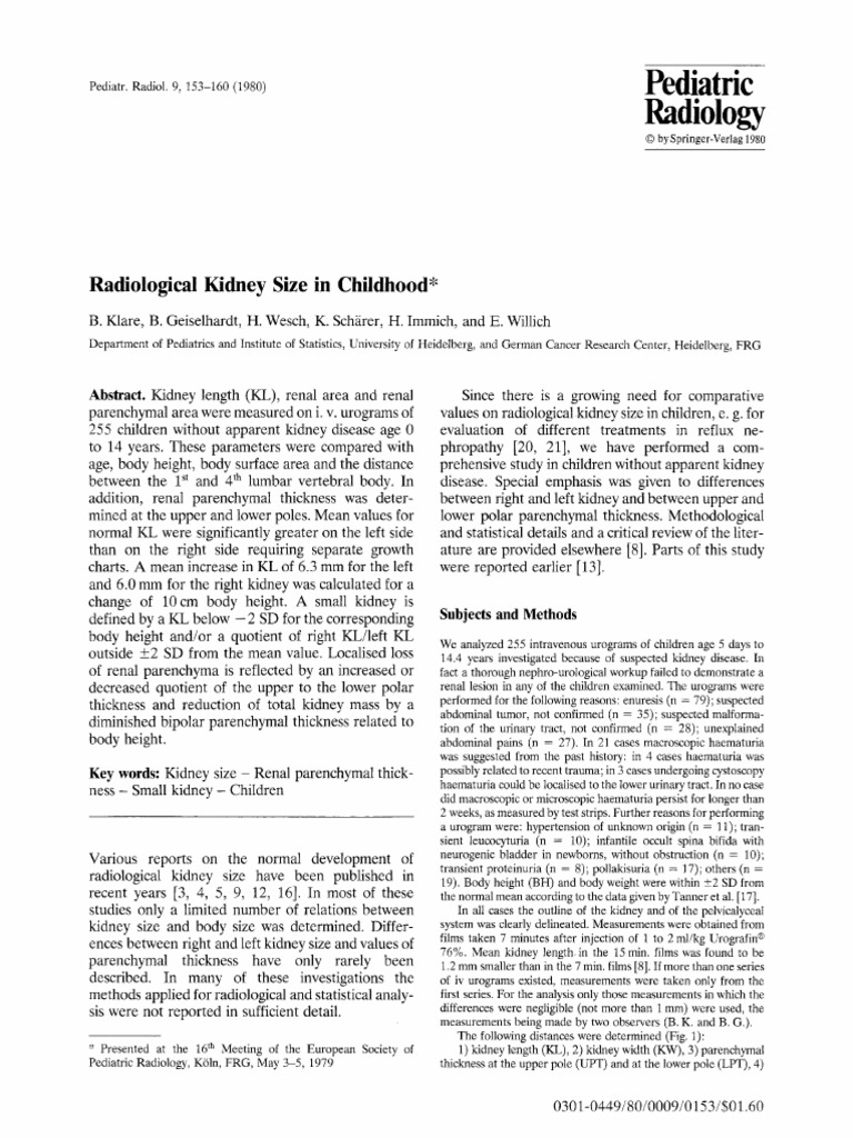 Pediatric Radiology: Radiological Kidney Size in Childhood | PDF ...