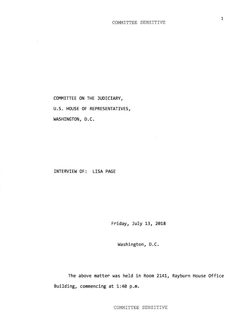 Lisa Page Interview Day 1 Before House Judiciary Committee | PDF