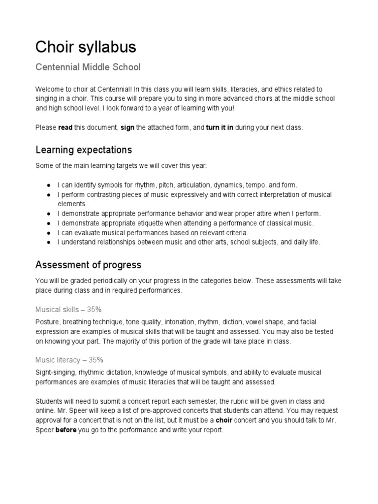 Choir Syllabus - Winter Revision | PDF | Singing | Choir