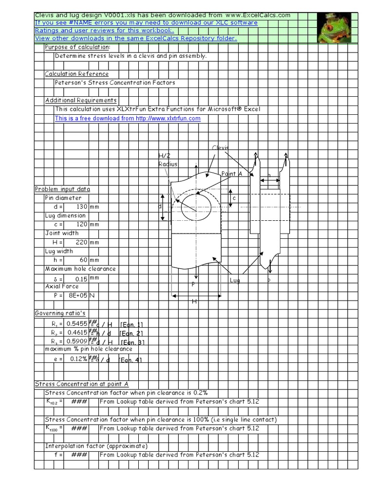 Clevis and Lug Design V0001 | PDF | Microsoft Excel | Stress (Mechanics)