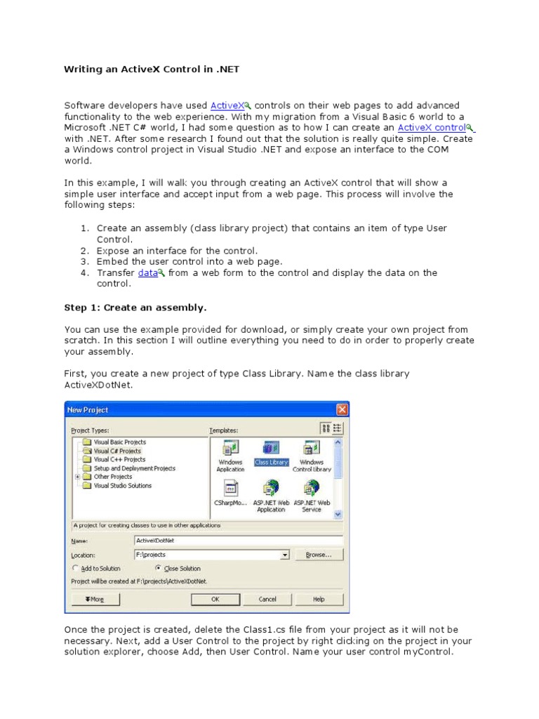 Creating an ActiveX Control in .NET: A Step-by-Step Guide to Developing ...