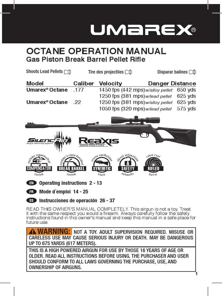 Umarex Octane Air Rifle Combo Gas Piston Owners Manual PDF | PDF | Gun ...