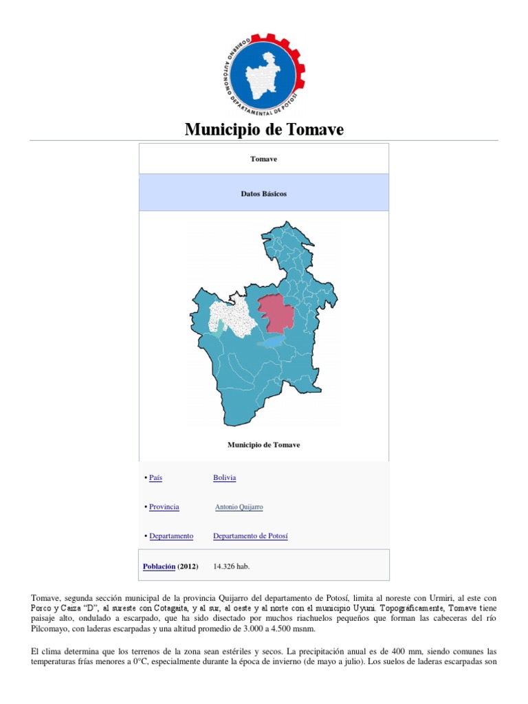 Municipio de Tomave en Potosí | PDF | Comida y bebida | Agricultura