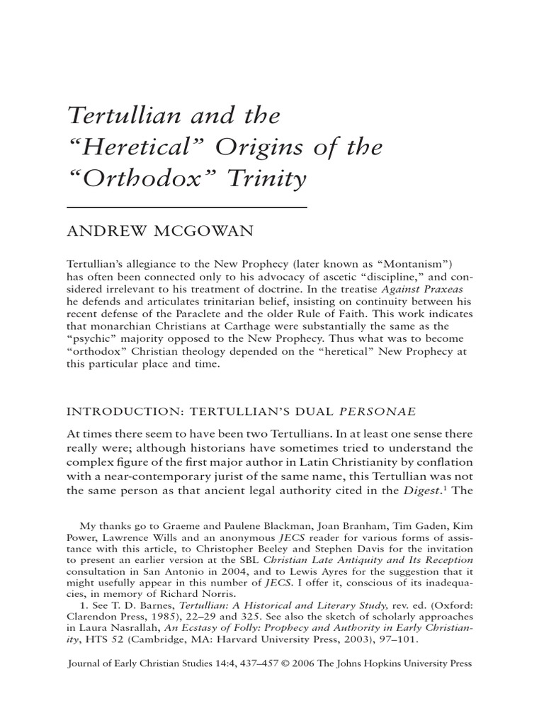 Tertullian and The "Heretical" Origins of The "Orthodox" Trinity | PDF ...