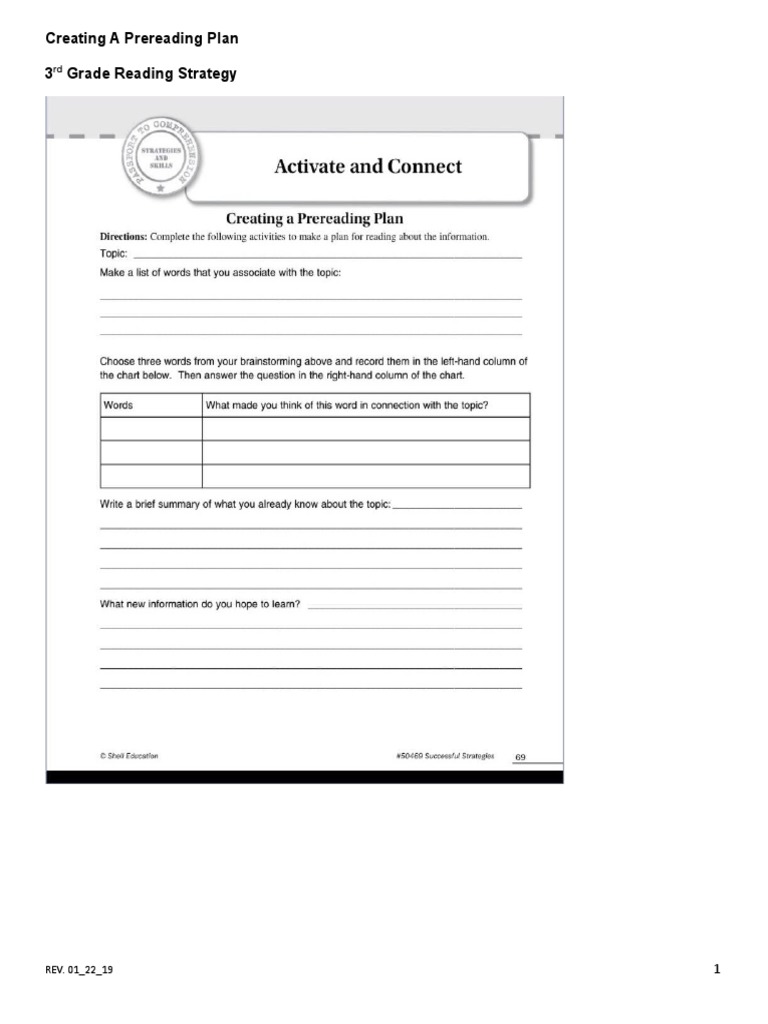 3rd Grade Lesson Plan Activate and Connect | PDF | Reading ...