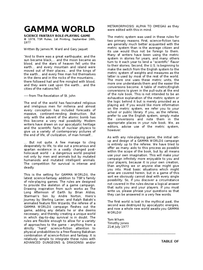 Gamma World 1st Edition Word | PDF | Apocalyptic And Post Apocalyptic ...
