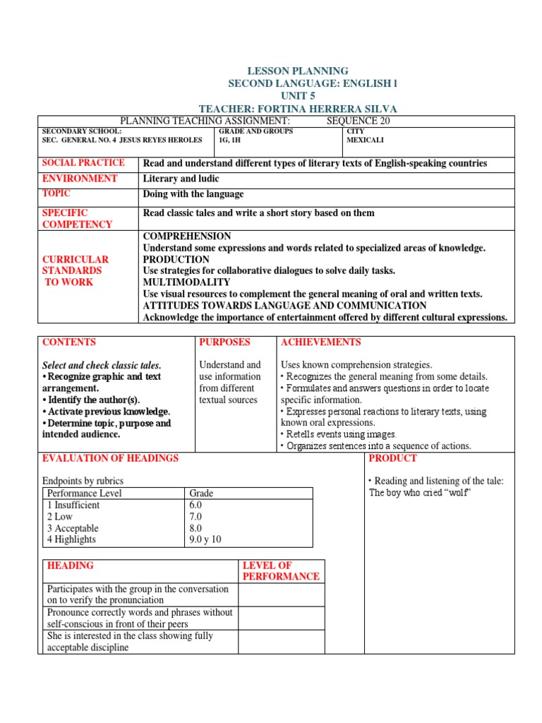 Lesson Planning Second Trimester Fist Graders - PDF Versión 1 | PDF ...