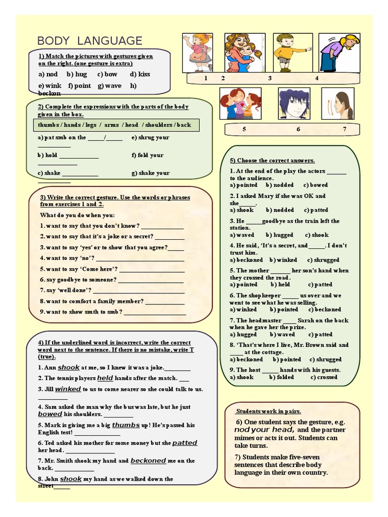 Body Language Vocabulary Exercises | PDF | Body Language | Gesture