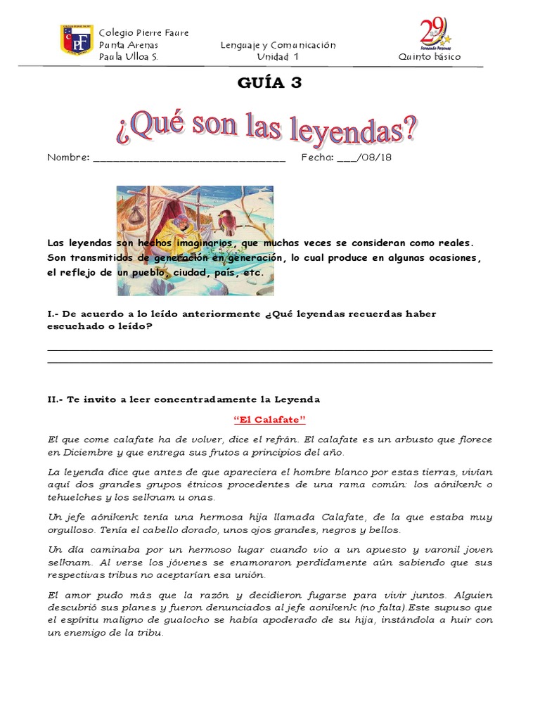 Leyenda del Calafate para Quinto Grado | PDF