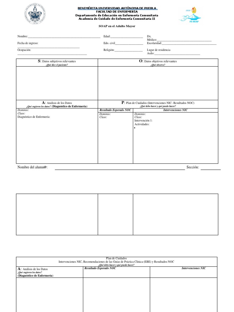 Formato SOAP Primavera 2018 | PDF | Enfermería | Cuidado de la salud