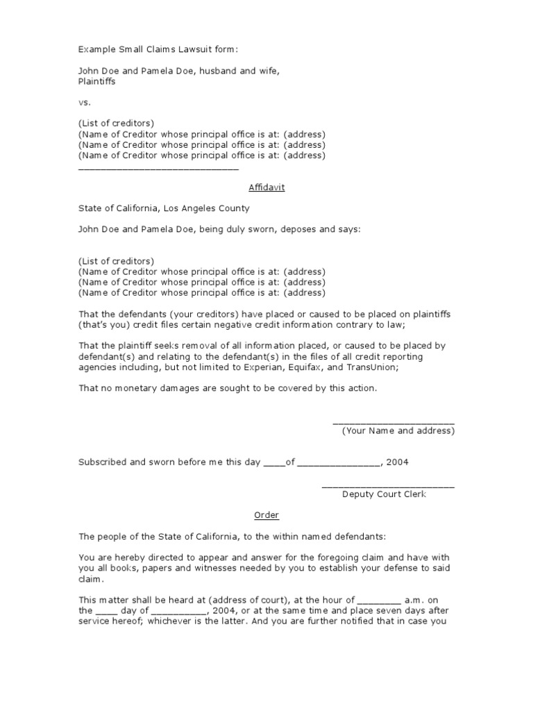 Example Small Claims Lawsuit Form | PDF | Lawsuit | Virtue