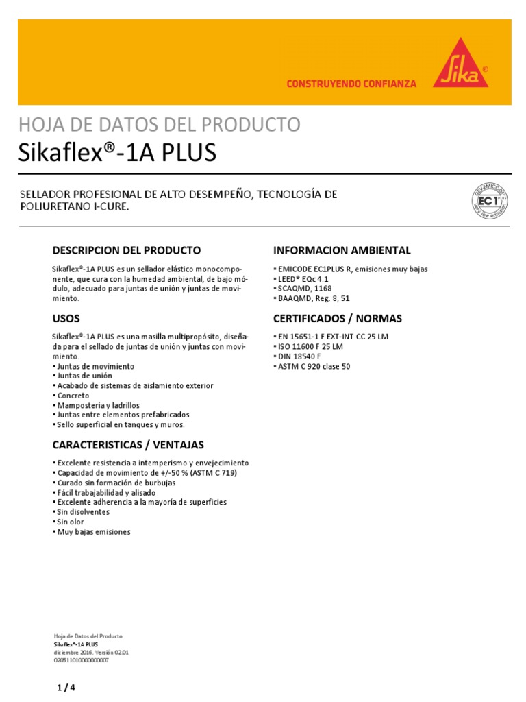 Co-Ht - Sikaflex-1a Plus PDF | PDF | Materiales | Química