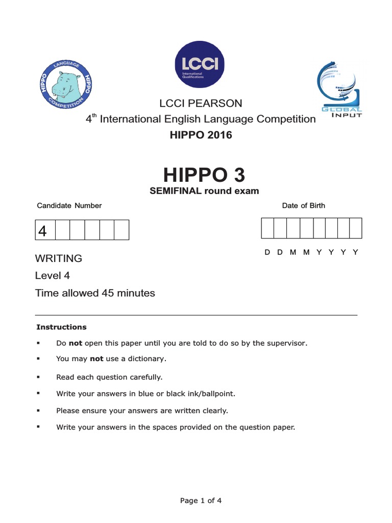 Hippo 3 Writing 2016 | PDF
