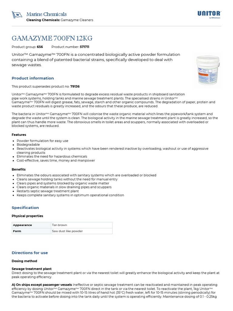 Gamazyme 700FN 12KG | PDF | Sewage Treatment | Septic Tank