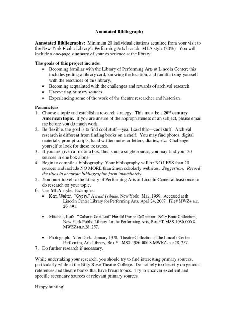 Annotated Bibliography of 20 Performing Arts Sources | PDF | Primary ...