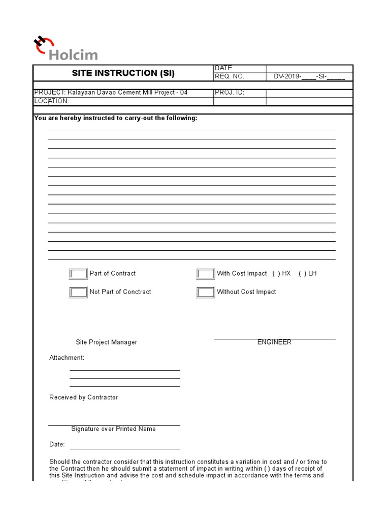 Site Instruction (SI) Form | PDF