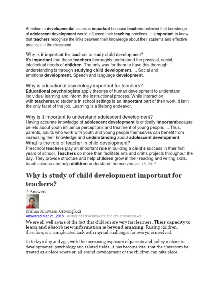 Why Is It Important For Teachers To Study Child Development? | PDF ...
