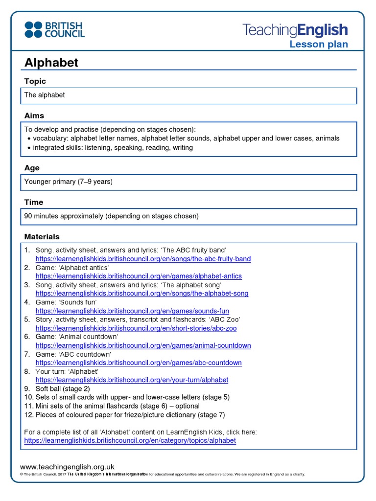 Teaching Kids Lesson Plan Alphabet | PDF | Letter Case | Cognitive Science