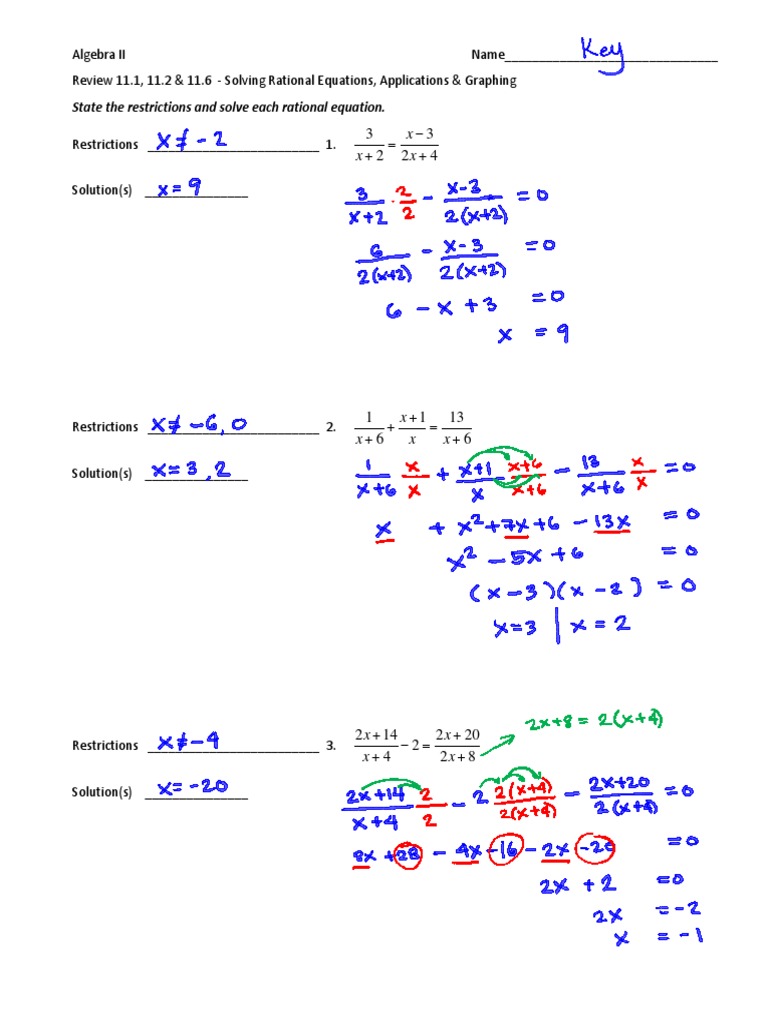 State The Restrictions and Solve Each Rational Equation.: X X X X | PDF ...